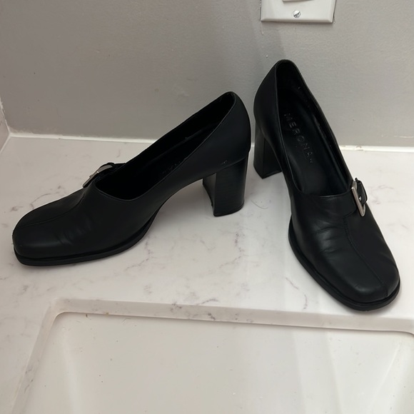 Merona | Shoes | Target Merona Black Leather Block Heels Closed Toe ...